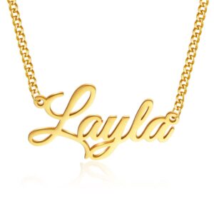 name necklace personalized, 18k gold plated custom name necklaces for women customized name plate pendant jewelry gifts for women