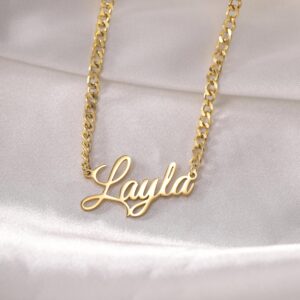 Name Necklace Personalized, 18K Gold Plated Custom Name Necklaces for Women Customized Name Plate Pendant Jewelry Gifts for Women