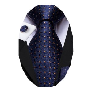 Dubulle Checks Blue Neckties Orange Dots Silk Mens Ties Woven Extra Long 63" Wedding