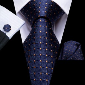 Dubulle Checks Blue Neckties Orange Dots Silk Mens Ties Woven Extra Long 63" Wedding