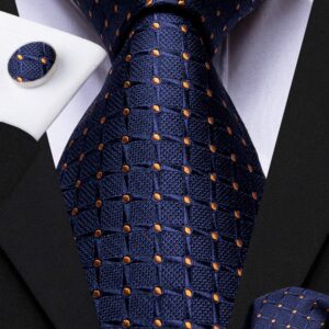 Dubulle Checks Blue Neckties Orange Dots Silk Mens Ties Woven Extra Long 63" Wedding