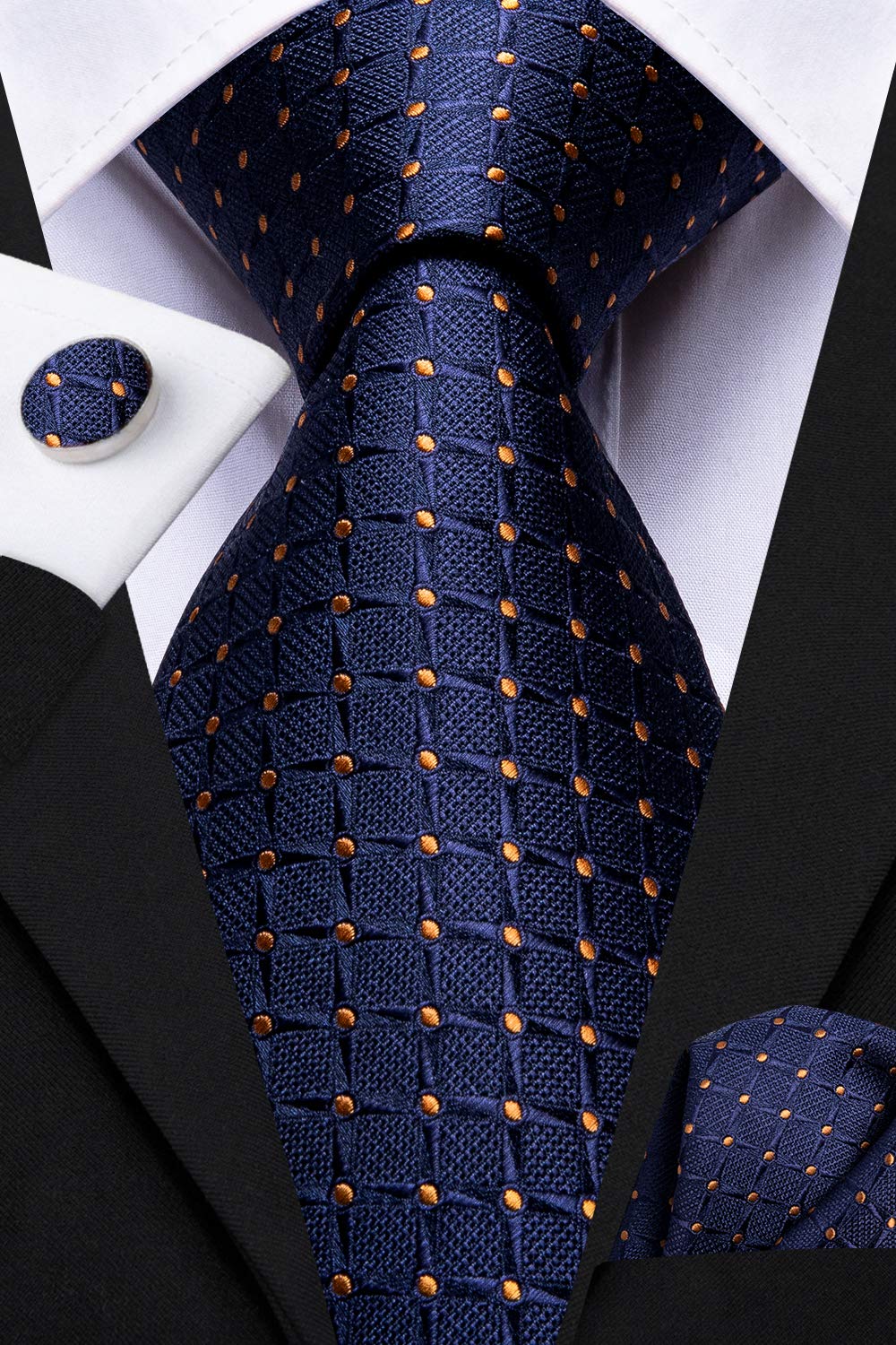 Dubulle Checks Blue Neckties Orange Dots Silk Mens Ties Woven Extra Long 63" Wedding