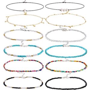 onesing 12 pcs beaded necklace women bohemian necklaces for teen choker necklace for women beaded choker necklace cute things for teen beach necklaces seed bead necklace