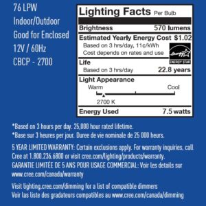 Cree Lighting MR16-75W-P1-27K-25NF-GU53-U1 Pro Series MR16 GU5.3 75W Equivalent LED Bulb (Dimmable) 540 lumens Soft White 2700K 1 Pack