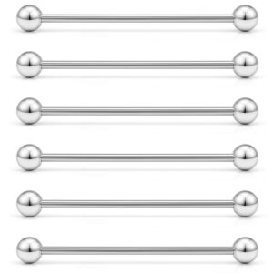 scerring 6pcs 14g industrial barbell cartilage earring body piercing jewelry 1 25/32"(45mm) - silver