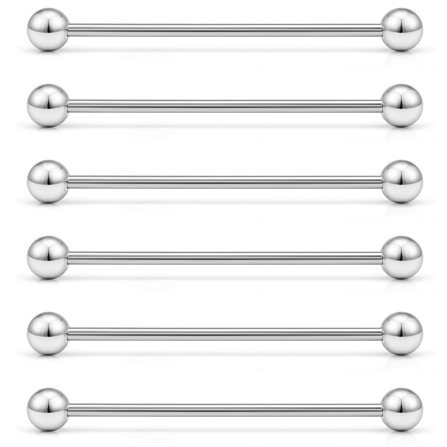 SCERRING 6PCS 14G Industrial Barbell Cartilage Earring Body Piercing Jewelry 1 25/32"(45mm) - Silver