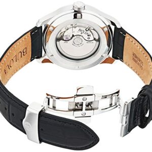 Bulova Men's Classic 6 Hand Power Reserve Leather Strap Watch, White dial with Black Strap