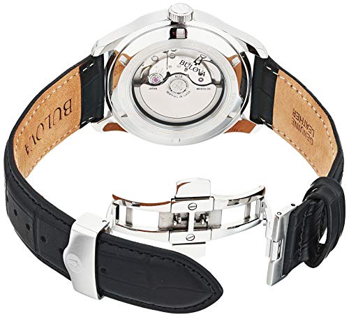 Bulova Men's Classic 6 Hand Power Reserve Leather Strap Watch, White dial with Black Strap