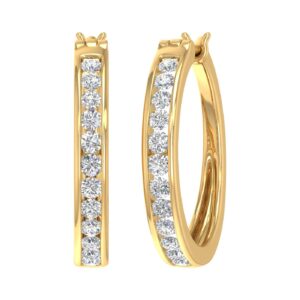 1 carat channel set diamond hoop earrings in 10k yellow gold