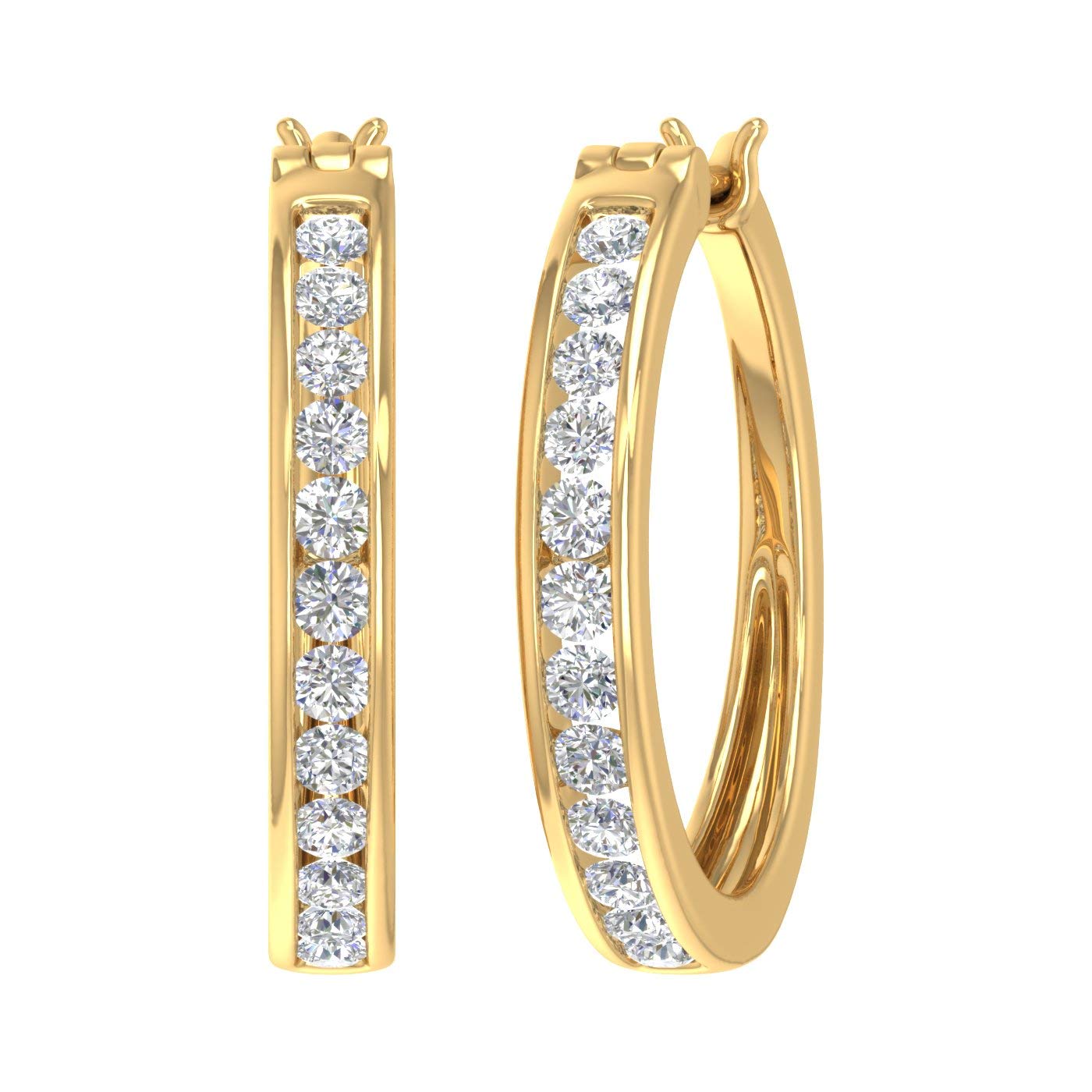 1 Carat Channel Set Diamond Hoop Earrings in 10k Yellow Gold