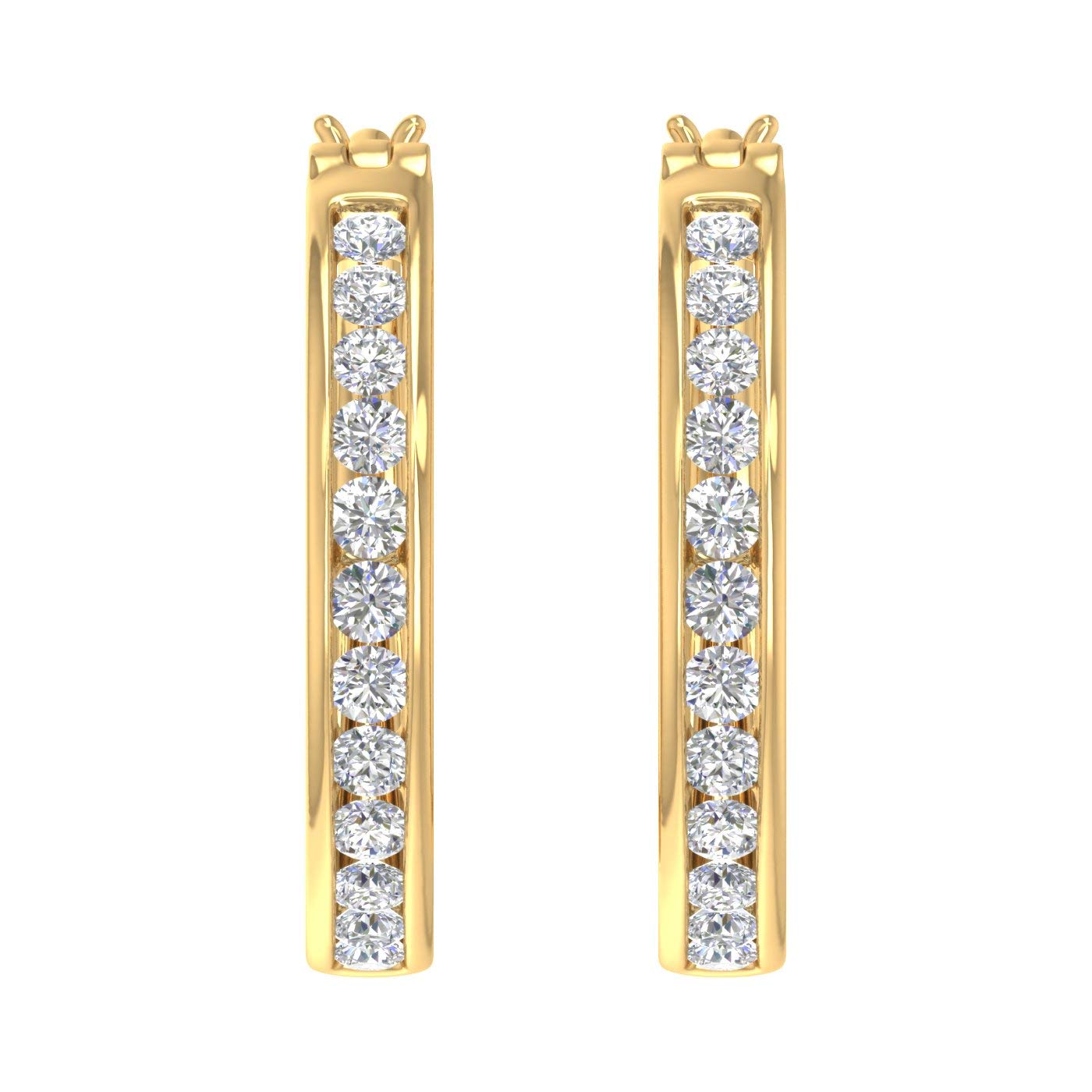 1 Carat Channel Set Diamond Hoop Earrings in 10k Yellow Gold