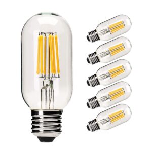 yfxrlight dimmable t45 led edison bulb,2700k warm white,6w antique tubular led filament bulbs,60 watt equivalent e26 base,550lm,pack of 6