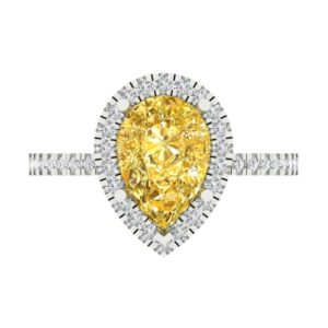 clara pucci 2.39ct pear cut solitaire halo canary yellow simulated diamond designer wedding anniversary bridal ring 14k white gold