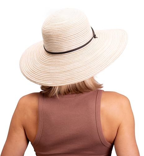 Sloggers Women's Wide Brim Braided Sun Hat with Wind Lanyard - UPF 50+ Maximum Sun Protection Stone