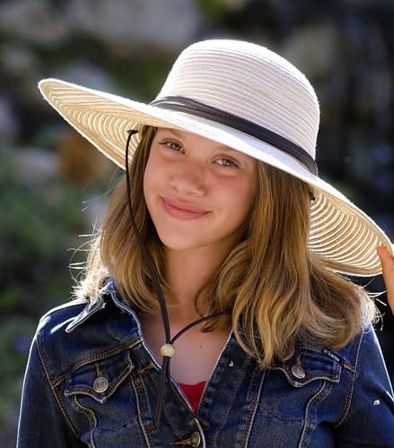 Sloggers Women's Wide Brim Braided Sun Hat with Wind Lanyard - UPF 50+ Maximum Sun Protection Stone