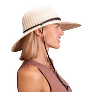 Sloggers Women's Wide Brim Braided Sun Hat with Wind Lanyard - UPF 50+ Maximum Sun Protection Stone