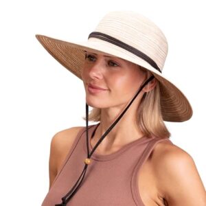 Sloggers Women's Wide Brim Braided Sun Hat with Wind Lanyard - UPF 50+ Maximum Sun Protection Stone