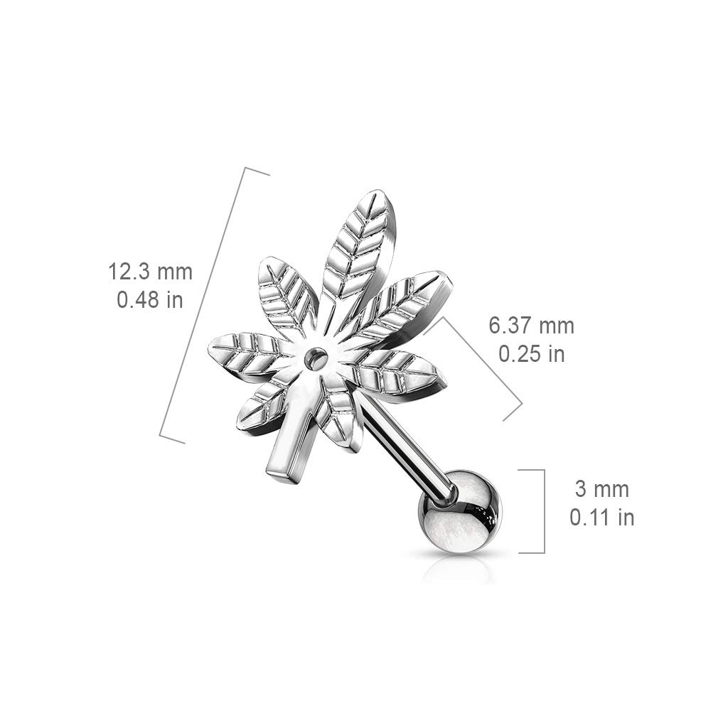 Pierced Owl 316L Stainless Steel Marijuana Pot Leaf Tragus Cartilage Barbell Stud