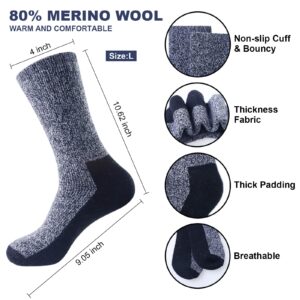 Loritta 2 Pack Merino Mens Wool Socks, Winter Warm Thermal Socks for Men Cold Weather