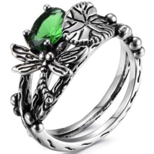 jude jewelers retro vintage style dragonfly lotus leaf promise statement party ring (green, 6)