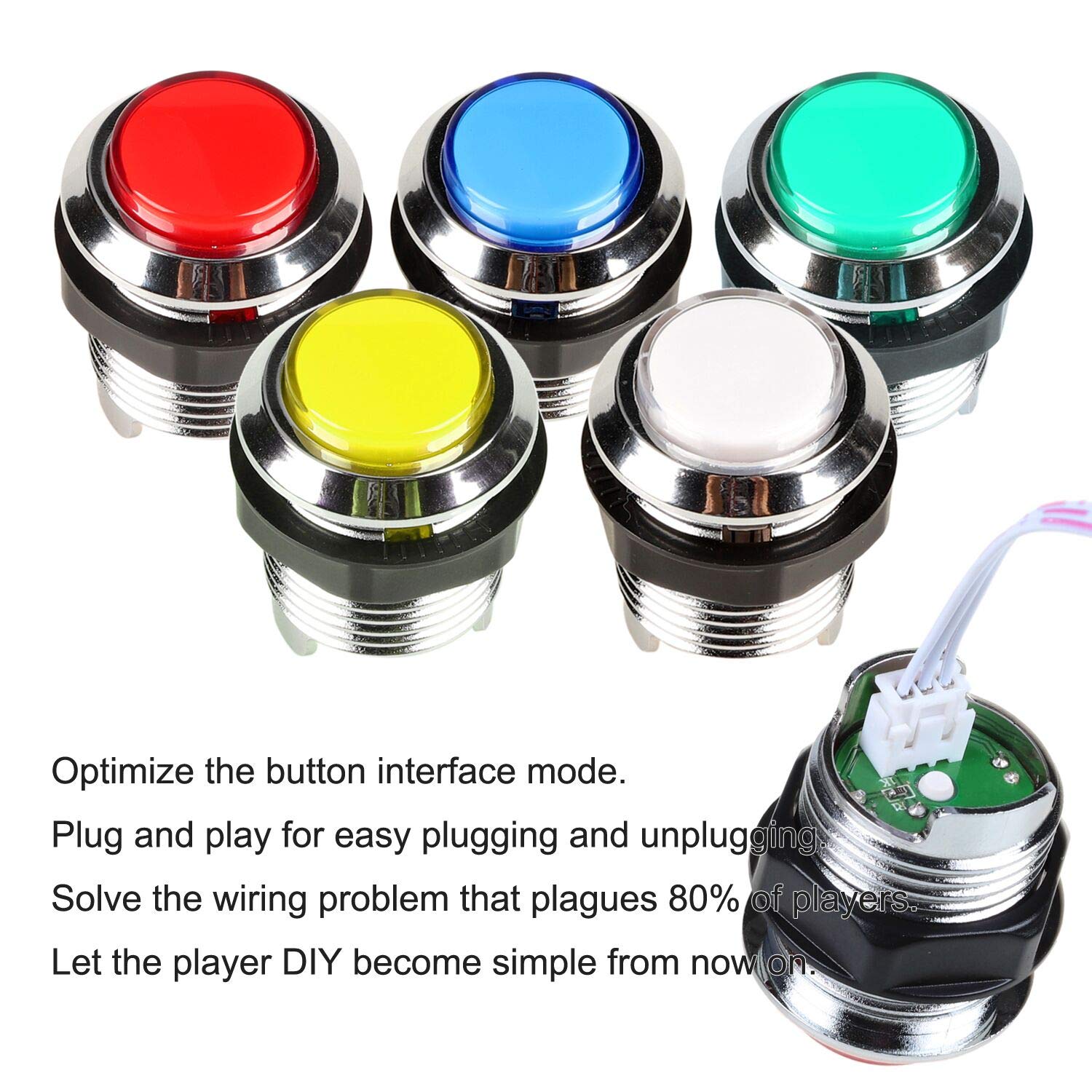 Fosiya 2 Player Arcade Games Ellipse Oval Style 8 Ways Joystick + 20 x LED Chrome Arcade Buttons for Video Games Standard Controllers All Windows PC MAME Raspberry Pi (Red + Blue Chrome Buttons)