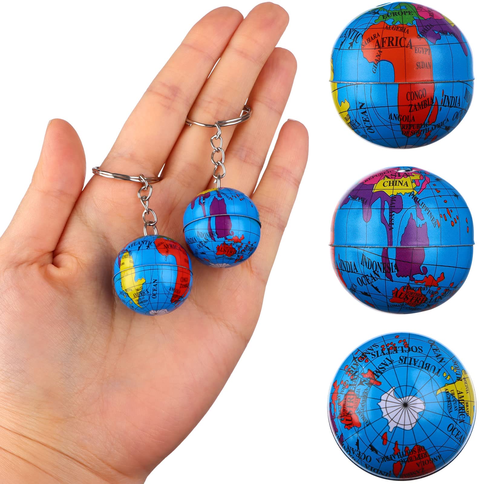 1" Globe Keychains Earth Globe Key Chains,50 Pcs Mini Backpack Hook for Travelers,Ball Keyring Pendant for Bag&Belt Loop Accessory,Back to School Item,Arts and Crafts,Educational Tool,Party Favors