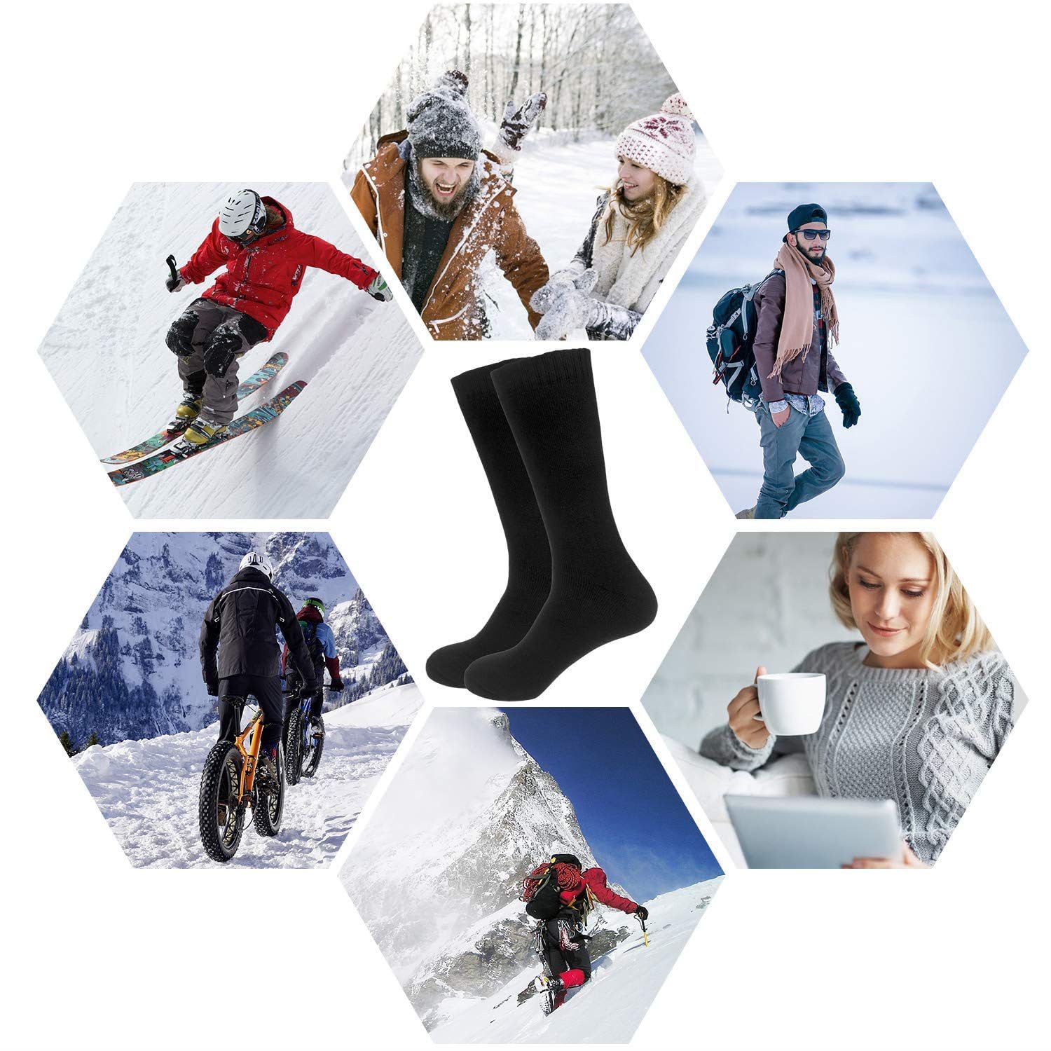 Thermal Socks for Men Thick Insulated Heated Socks Winter Warm Socks for Cold Weather, A-Black(4 Pairs)