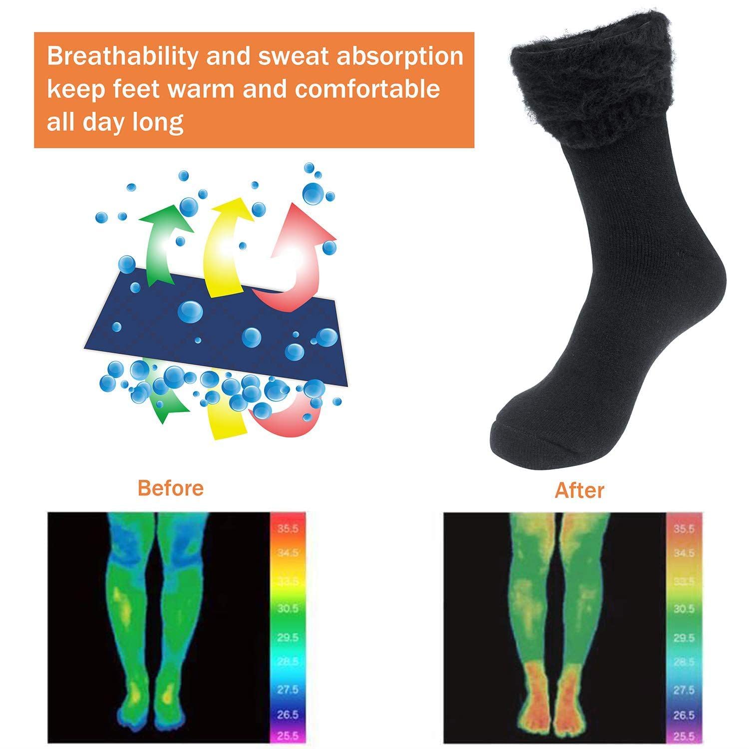 Thermal Socks for Men Thick Insulated Heated Socks Winter Warm Socks for Cold Weather, A-Black(4 Pairs)