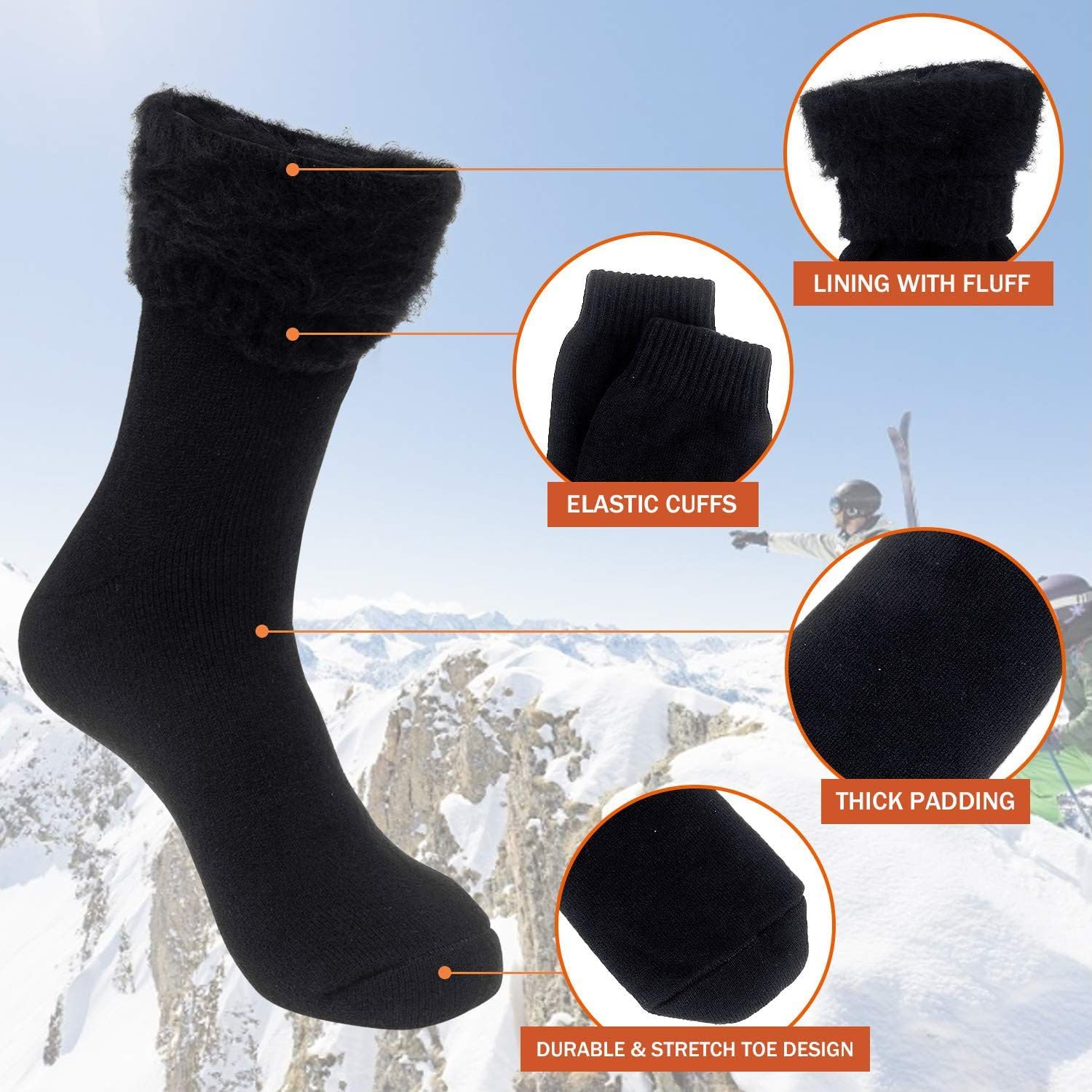 Thermal Socks for Men Thick Insulated Heated Socks Winter Warm Socks for Cold Weather, A-Black(4 Pairs)