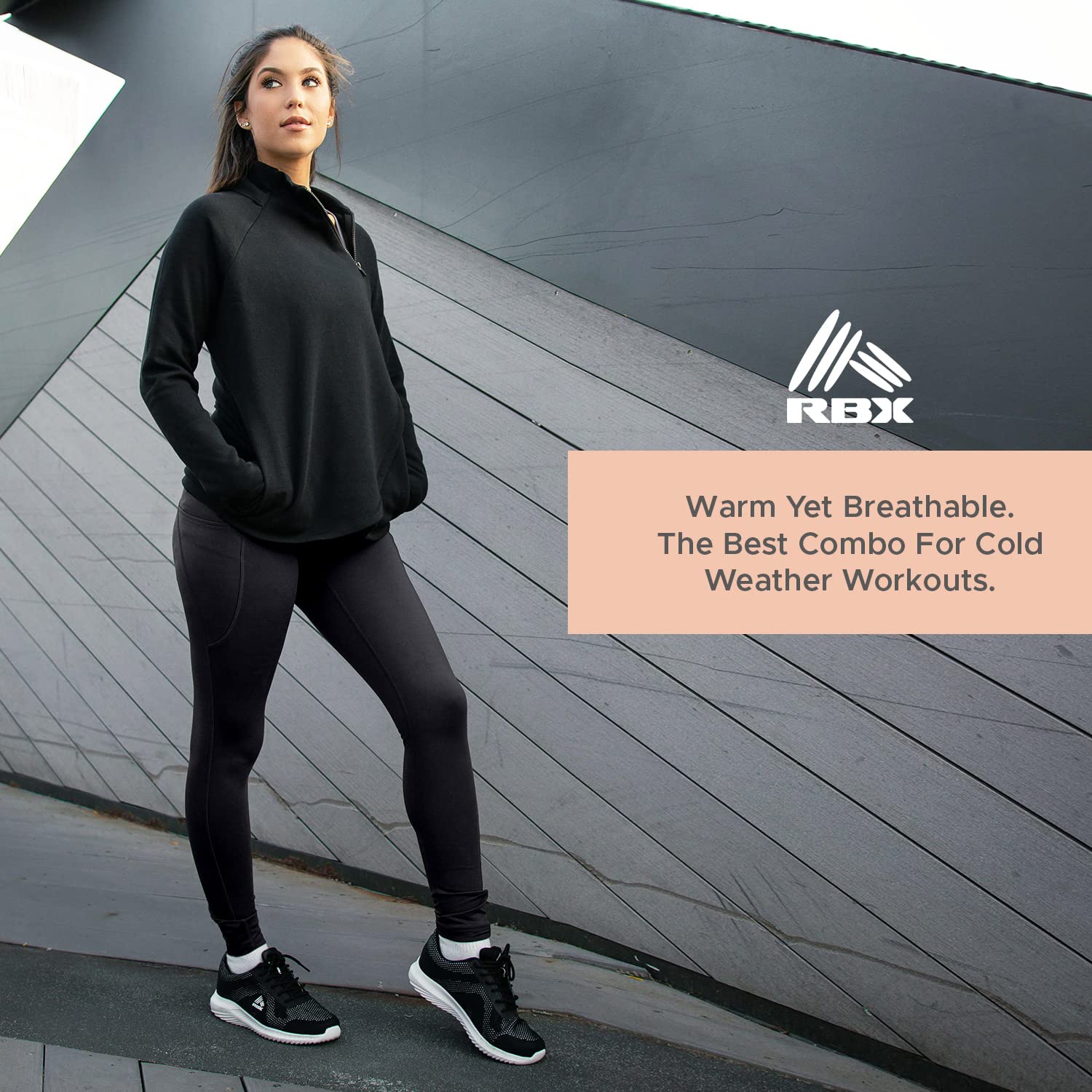 RBX Women's Fleece Legging Outdoor Running Fleece Lined Leggings with Zipper Pockets F19 Black S