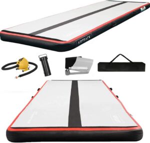 airtrack 16’ pro inflatable gymnastics mat with air pump | extra large tumbling mat | compact home gym exercise equipment | 5ft x 16ft x 8 inch thick tumbling air mat