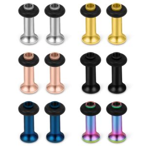 Lcolyoli Ear Gauges Kit Surgical Steel Tunnel Expander Earrings Earlobe Plugs Body Piercing Jewelry Set for Women Men 10G 12Pcs Silver Rose Gold Black Blue Rainbow