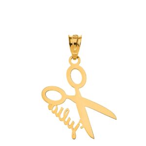 Polished 10K Yellow Gold 1-1/8" x 7/8" Scissors Shears with Your Name Customizable Hairdresser Pendant