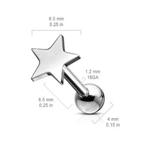 Amelia Fashion 16 Gauge Flat Star Cartilage/Tragus Stud 316L Surgical Steel (Choose Color) (Black)