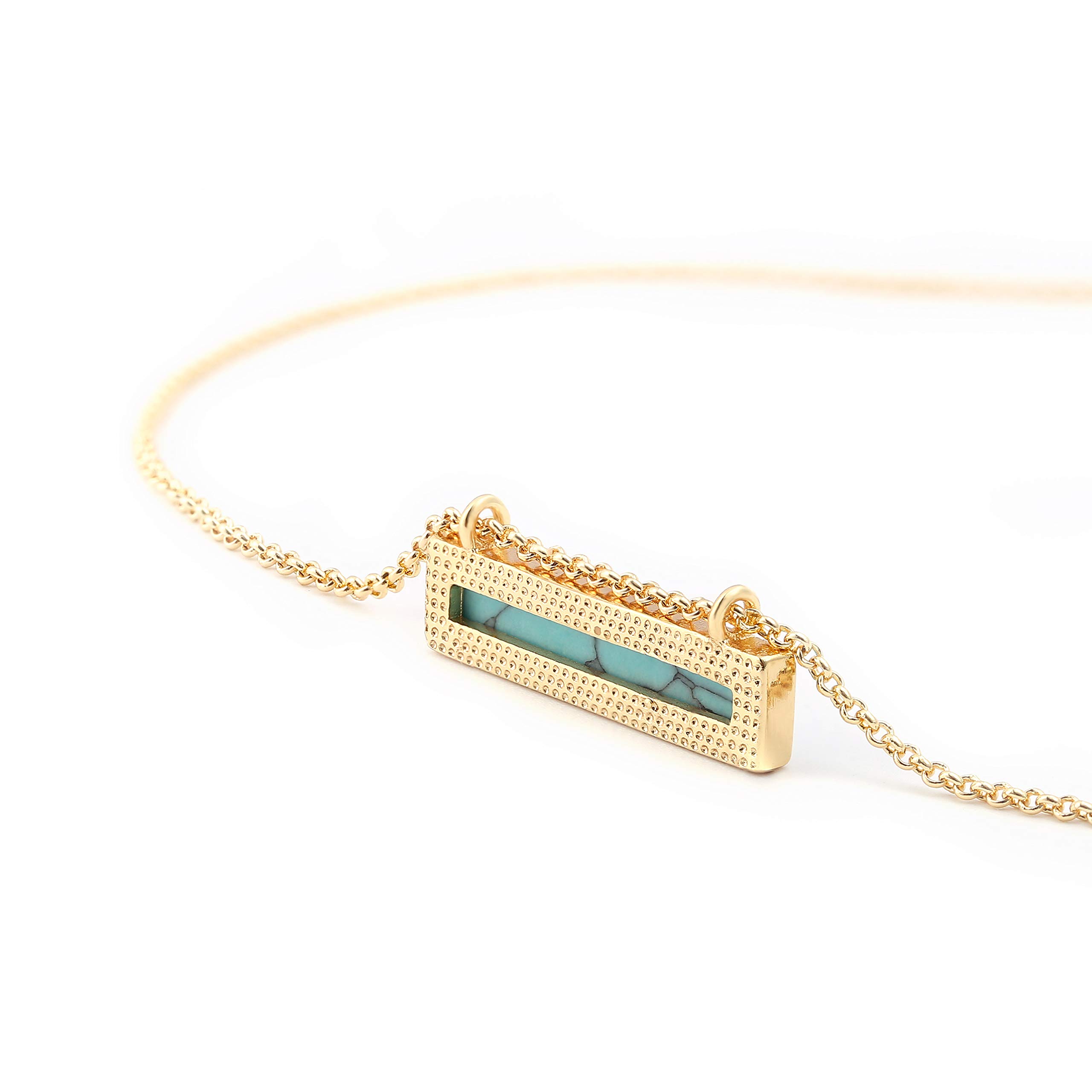 SOFYBJA Adjustable Turquoise Howlite Bar 18K Gold Chain Bohemian Necklace for Women Horizontal Bar Delicate Gemstone Pendant Minimalist Boho Jewelry