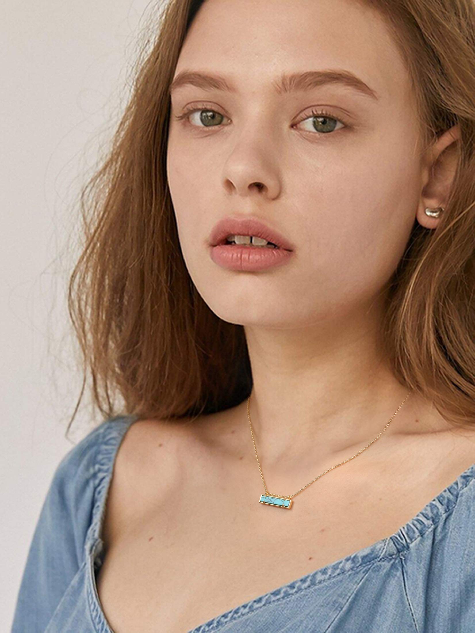 SOFYBJA Adjustable Turquoise Howlite Bar 18K Gold Chain Bohemian Necklace for Women Horizontal Bar Delicate Gemstone Pendant Minimalist Boho Jewelry