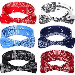 blulu 6 pieces bandana paisley headbands boho bow knot headwrap retro flower printed elastic rabbit ear hairband for girls and women 6 colors