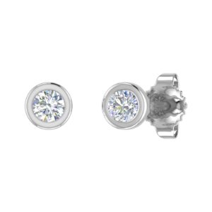 1/5 carat bezel set diamond stud earrings in 10k white gold