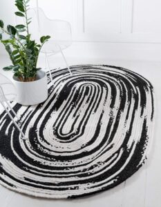 unique loom braided chindi collection casual modern black oval rug (3' 3 x 5' 0)