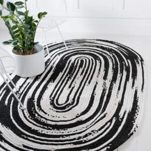 Unique Loom Braided Chindi Collection Casual Modern Black Oval Rug (3' 3 x 5' 0)