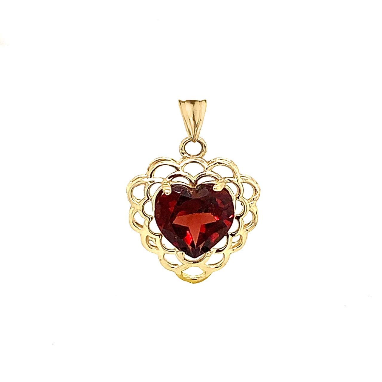 Certified 14k Yellow Gold Genuine Garnet Filigree Heart-Shaped Pendant