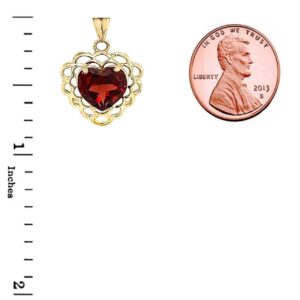 Certified 14k Yellow Gold Genuine Garnet Filigree Heart-Shaped Pendant