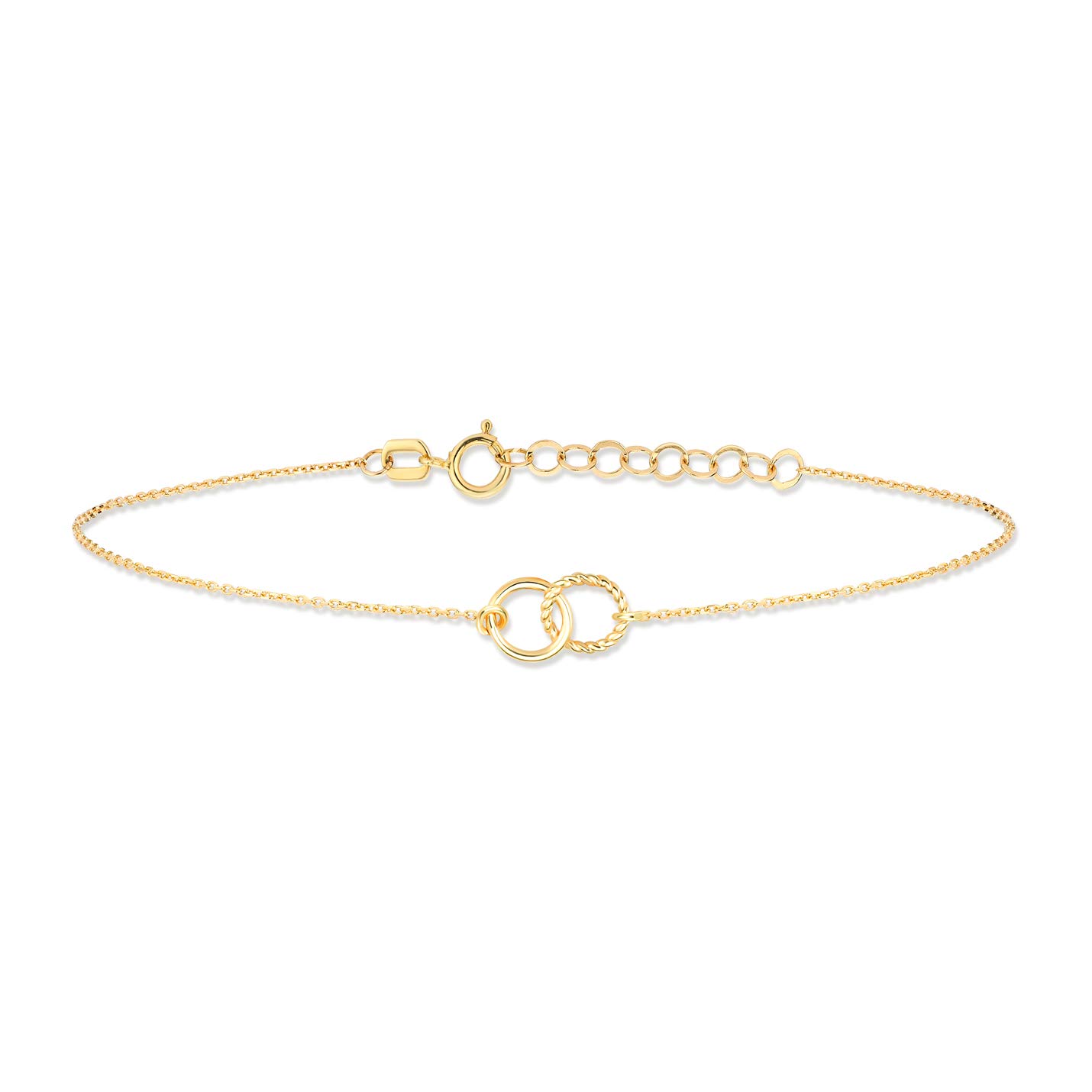 14K Solid Gold Interlocking Circles Bracelet | 14K Real Gold Double Circle Bracelet for Women | Dainty Intertwined Circles Bracelet | 14K Gold Jewelry | Gift for Her, Adjustable 6" to 7"