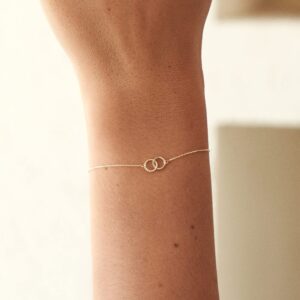 14K Solid Gold Interlocking Circles Bracelet | 14K Real Gold Double Circle Bracelet for Women | Dainty Intertwined Circles Bracelet | 14K Gold Jewelry | Gift for Her, Adjustable 6" to 7"