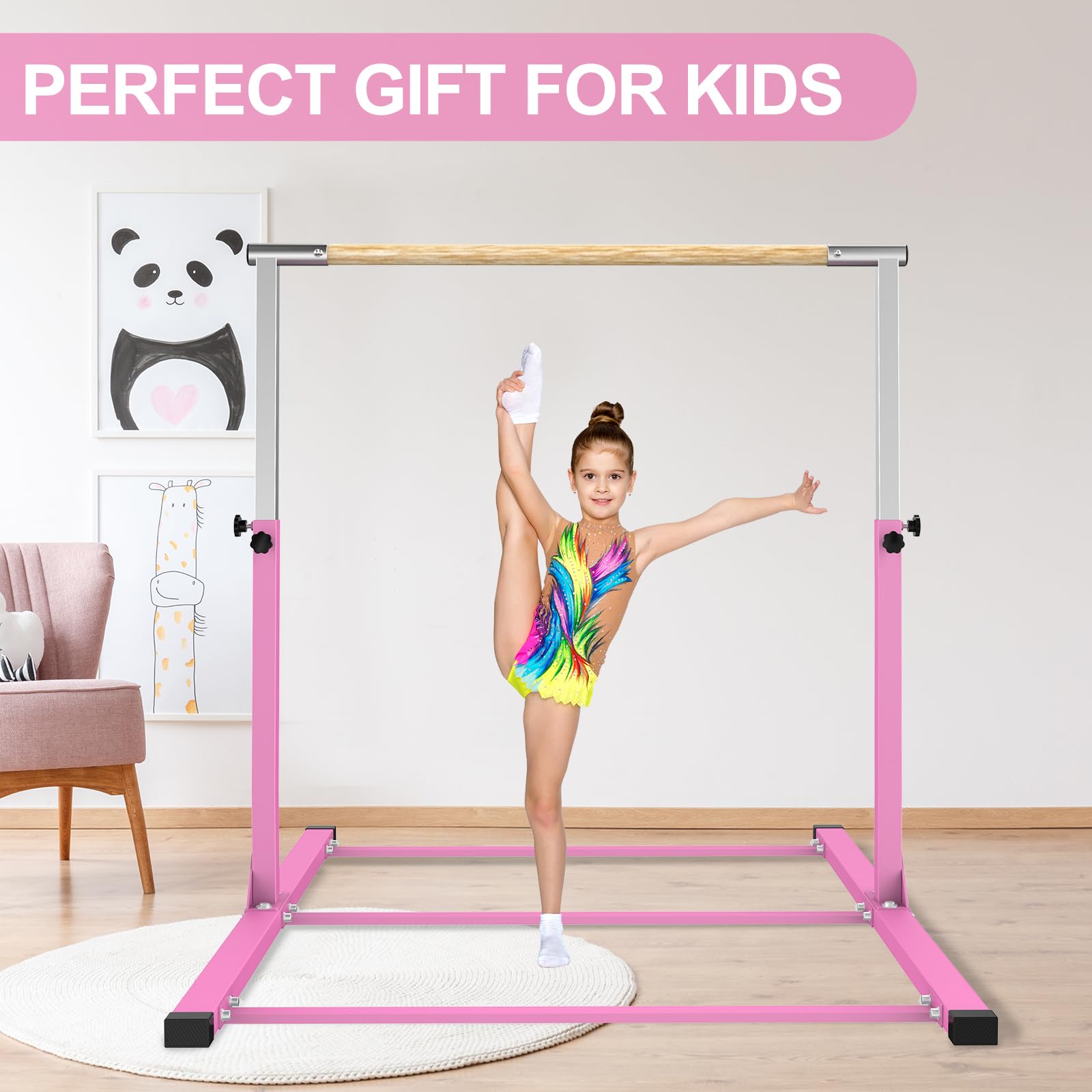 SHIWEI Gymnastics Training Bar- Height Adjustable 3' to 5' Horizontal Kip Bar for Kids