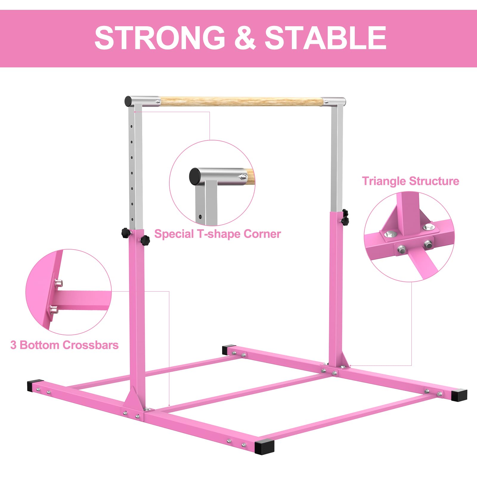 SHIWEI Gymnastics Training Bar- Height Adjustable 3' to 5' Horizontal Kip Bar for Kids