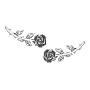 s925 sterling silver rose flower clip stud ear cuffs crawler climber earrings for women teen