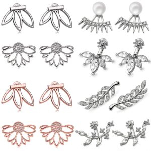 suyi fashion hollow lotus flower earrings crystal simple chic stud earrings set 8 pairs