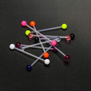 CrazyPiercing 10 Pcs Industrial Barbell Earrings 14G Bioflex Cartilage Earring Body Piercing Jewelry 38mm Bar Colorful Acrylic Balls