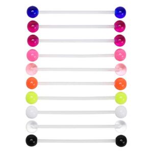 CrazyPiercing 10 Pcs Industrial Barbell Earrings 14G Bioflex Cartilage Earring Body Piercing Jewelry 38mm Bar Colorful Acrylic Balls